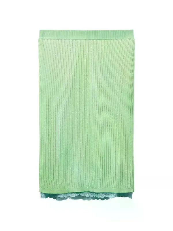 Versace Ribbed Knit Midi Skirt With Lace Trim - Green