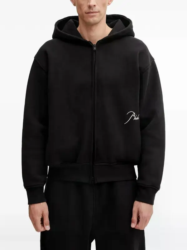 Rhude Logo Embroidered Zip-up Hoodie - Black