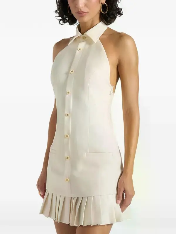Manière De Voir Cream Halterneck Pleated Mini Dress - Neutrals
