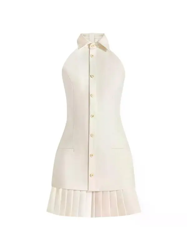 Manière De Voir Cream Halterneck Pleated Mini Dress - Neutrals