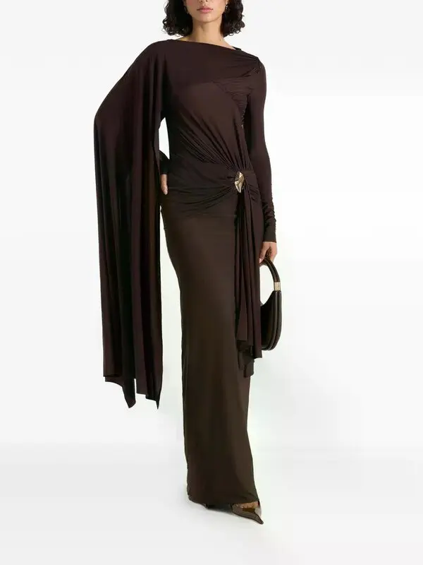 Manière De Voir Maniera De Voir Edena Asymmetric Ruched Draped Maxi Dress - Brown