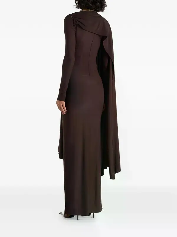 Manière De Voir Maniera De Voir Edena Asymmetric Ruched Draped Maxi Dress - Brown