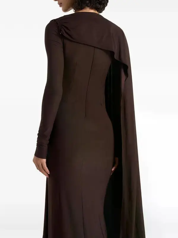 Manière De Voir Maniera De Voir Edena Asymmetric Ruched Draped Maxi Dress - Brown