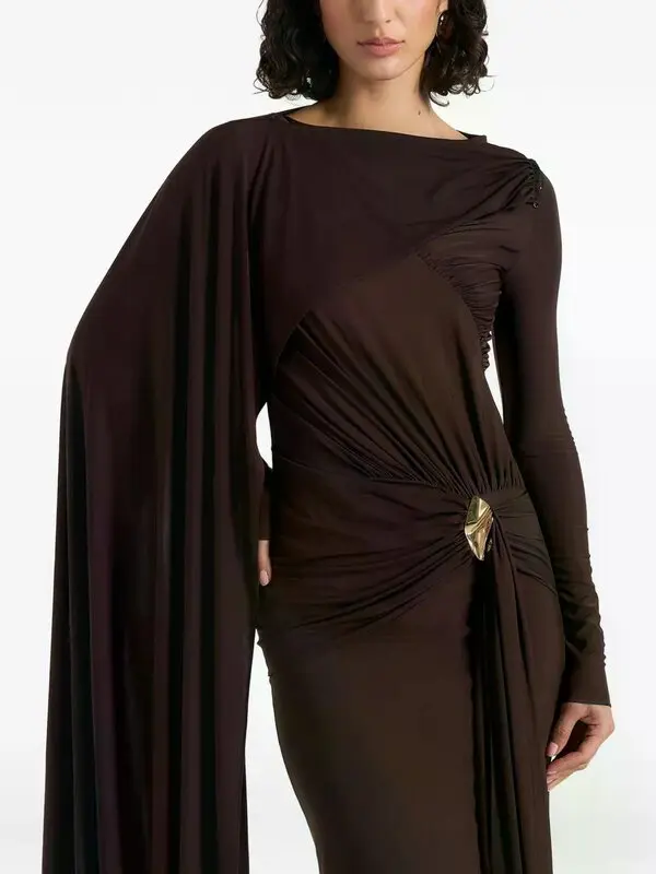 Manière De Voir Maniera De Voir Edena Asymmetric Ruched Draped Maxi Dress - Brown
