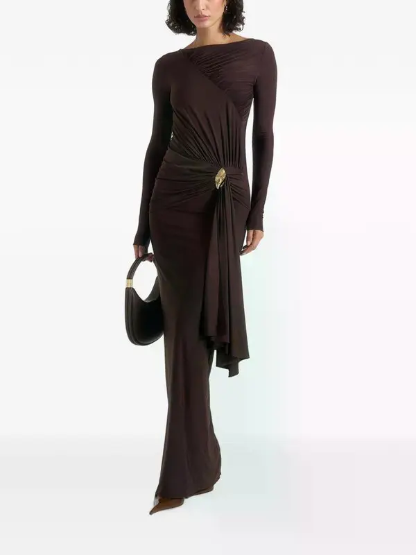 Manière De Voir Maniera De Voir Edena Asymmetric Ruched Draped Maxi Dress - Brown