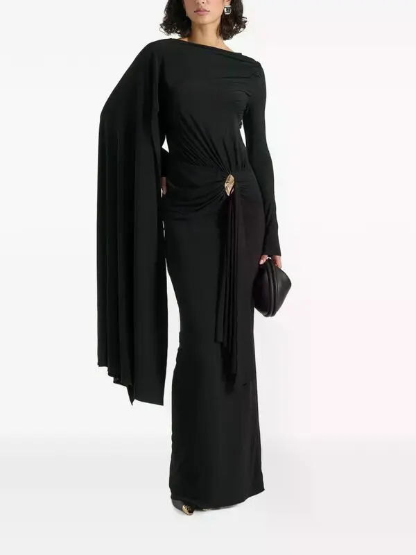 Manière De Voir Asymmetrical Ruched Draped Maxi Dress - Black