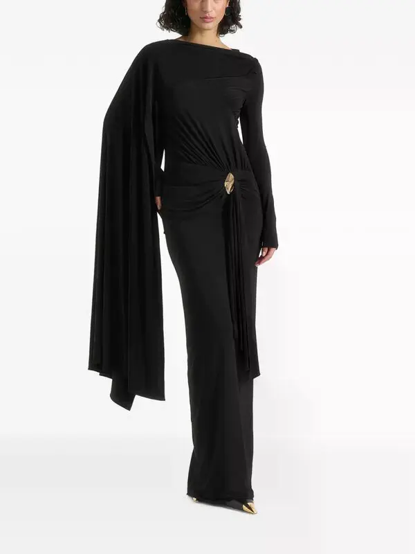 Manière De Voir Asymmetric Ruched Draped Maxi Dress - Black