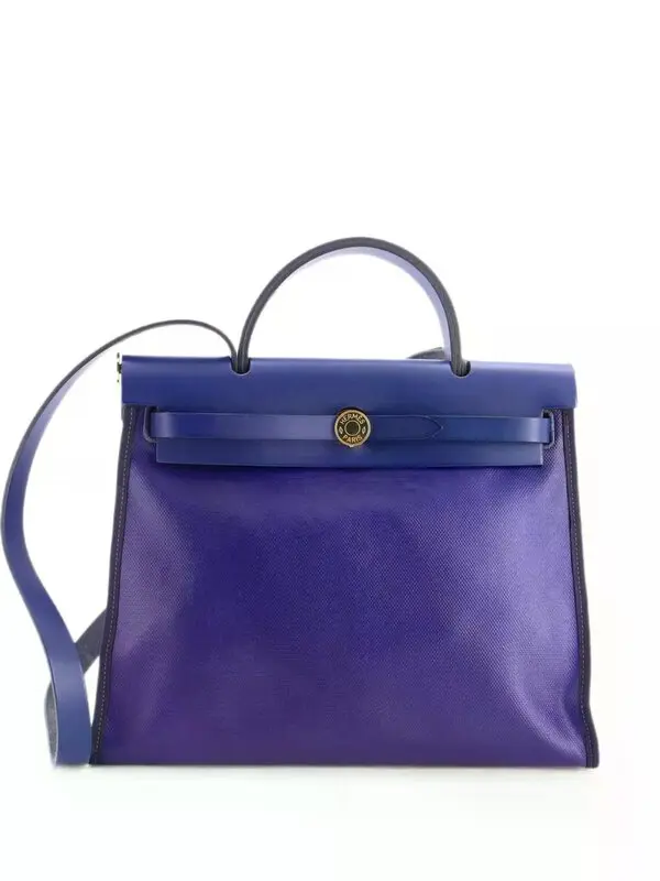 Hermès Herbag Zip Berline 31 Shoulder Bag In Vache Canvas And Leather - Blue