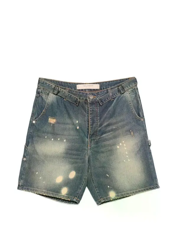 YES LONDON Distressed Bleached Denim Shorts - Blue