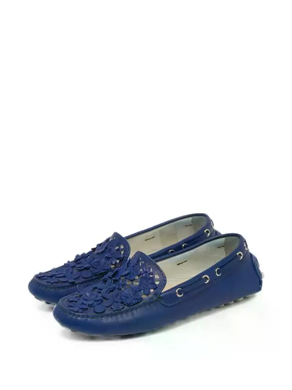 Dior Leather Loafers With Floral Appliqués - Blue