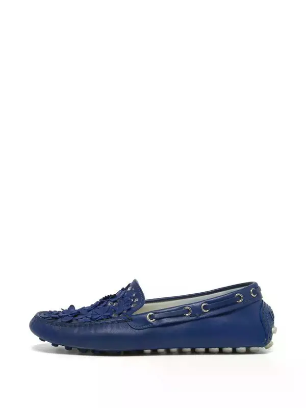 Dior Leather Loafers With Floral Appliqués - Blue