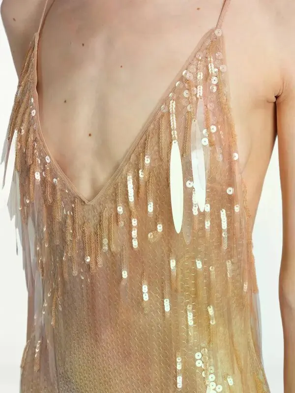 David Koma Sequin Embellished Fringed Maxi Dress