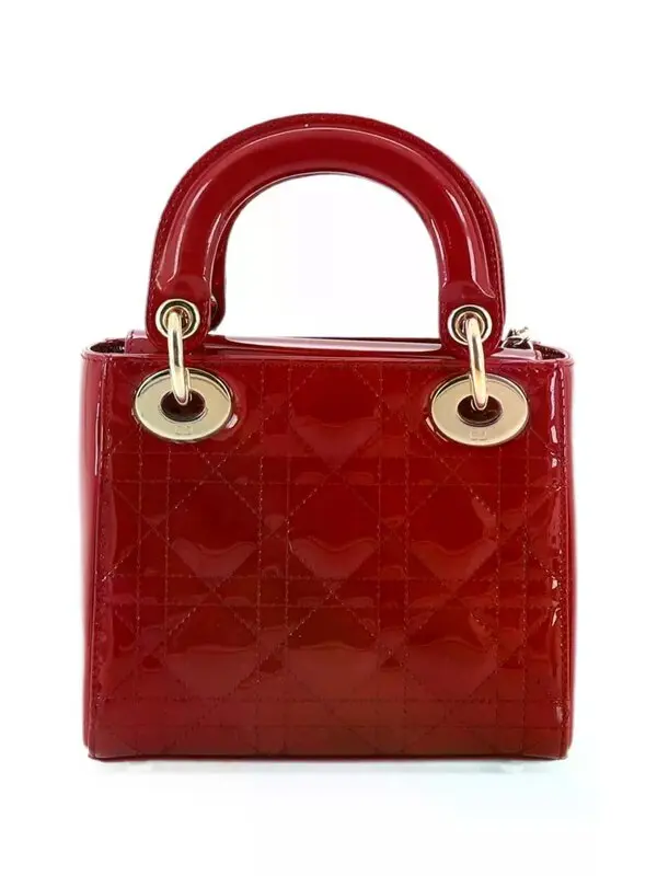 Dior Lady Chain Bag Cannage Quilt Patent Mini Satchel - Red