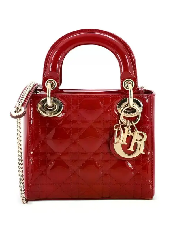 Dior Lady Chain Bag Cannage Quilt Patent Mini Satchel - Red