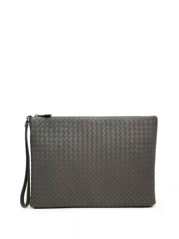 Bottega Veneta Nappa Intrecciato Wristlet Clutch Bag - Grey