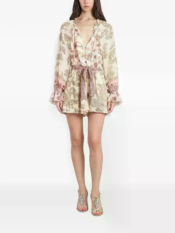 Hemant & Nandita Paisley-print Belted Playsuit - Neutrals