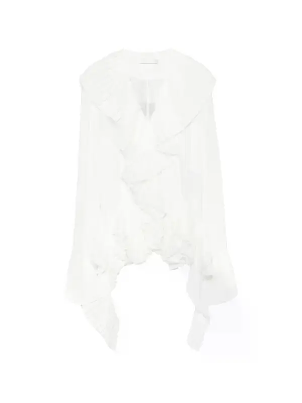 YCH Pleated Blouse With Ruffle Detailing - White