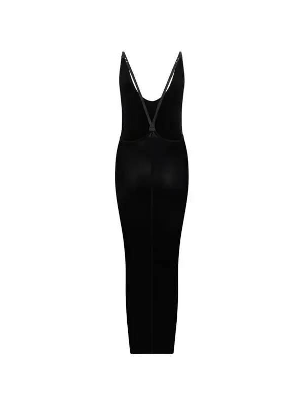 Dsquared2 Ribbed Jersey Maxi Dress With Low Back And Leather Straps - Black
