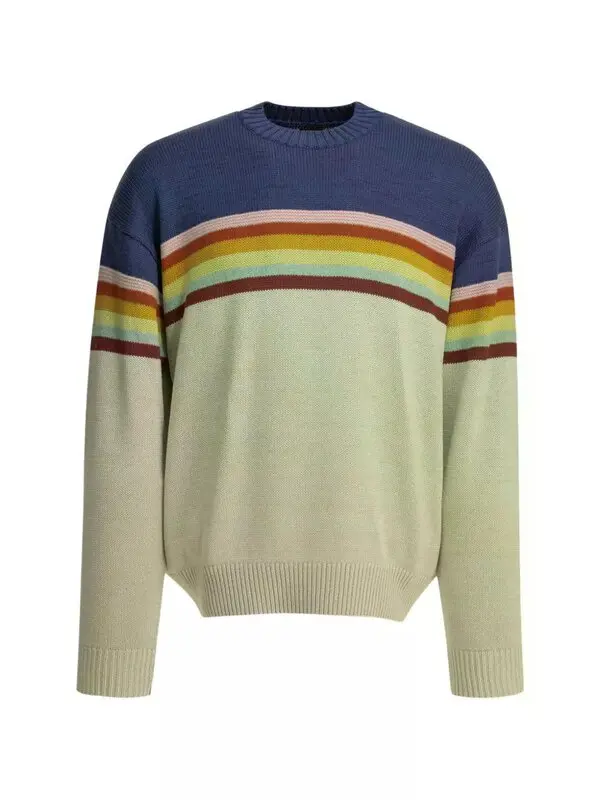 Kapital Striped Cotton Sweater With Peace Sign Intarsia - Neutrals