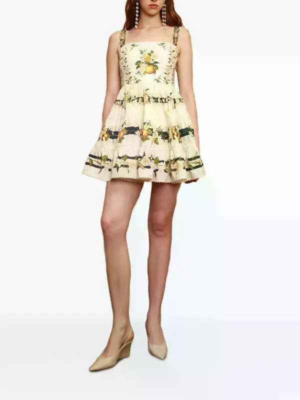 Agua Bendita Lima Valle Floral-print Tiered Mini Dress - Neutrals