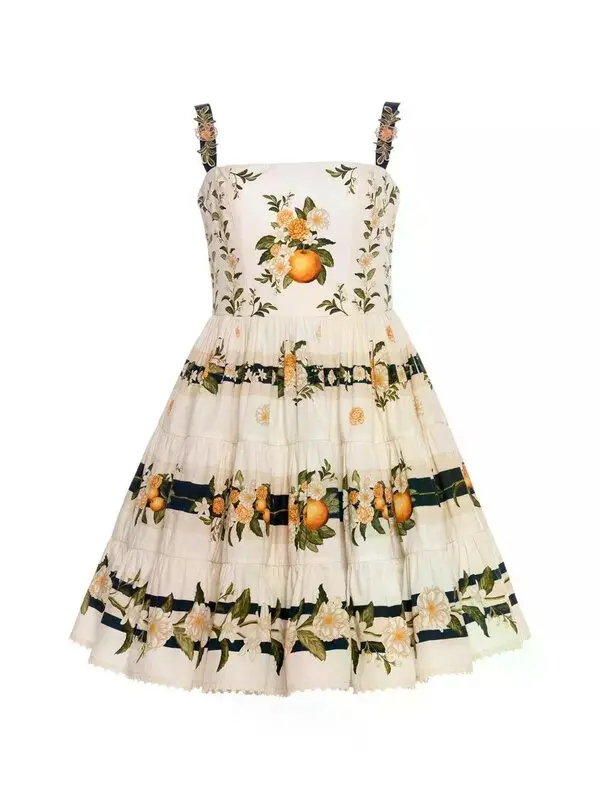 Agua Bendita Lima Valle Floral-print Tiered Mini Dress - Neutrals
