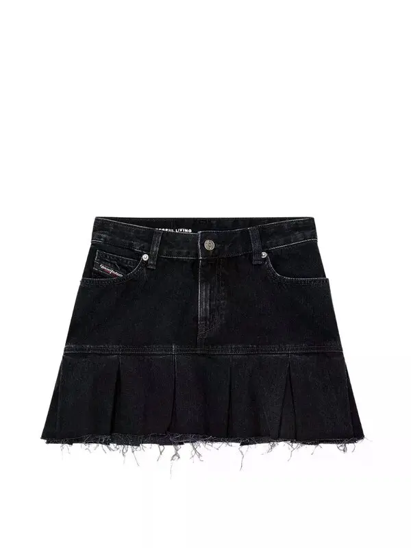 DIESEL® Denim Mini Skirt With Frayed Pleated Hem - Black