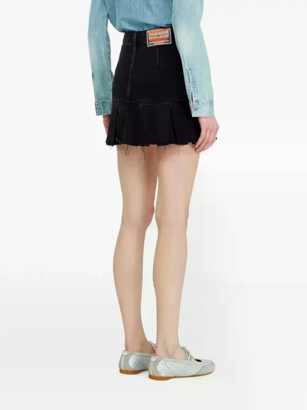 DIESEL® Denim Mini Skirt With Frayed Pleated Hem - Black