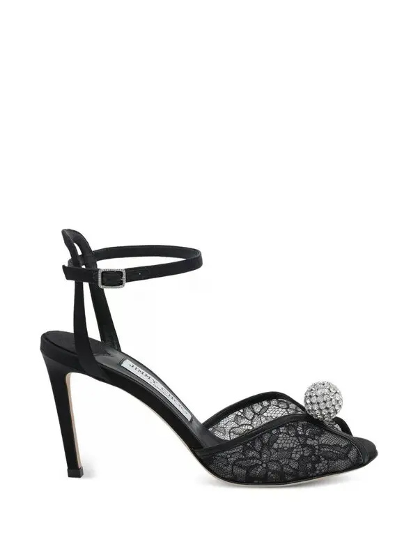 JIMMY CHOO Sacora Embellished Lace Sandals - Black