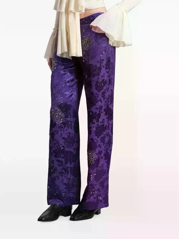 SIEDRES Brity Floral-jacquard Sequin-embellished Trousers