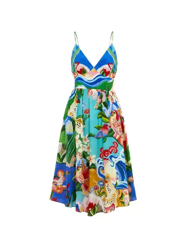 Farm Rio Garden Of Life Graphic-print Midi Dress - Blue