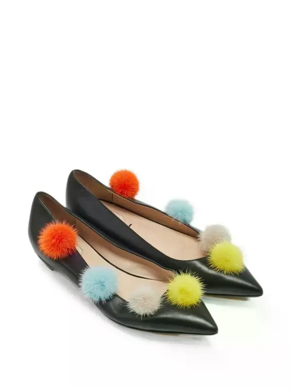 Fendi Ballet Flats With Pom Pom Embellishment