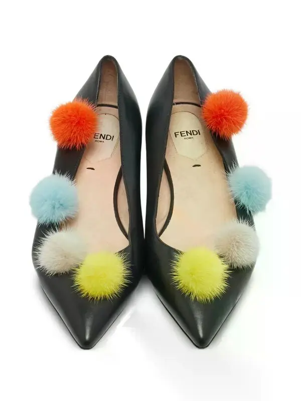 Fendi Ballet Flats With Pom Pom Embellishment