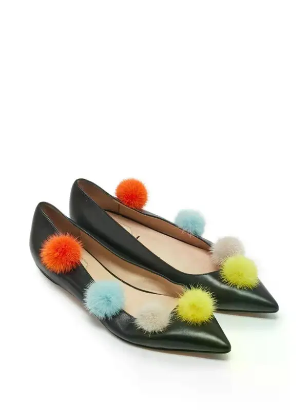 Fendi Ballet Flats With Pom Pom Embellishment
