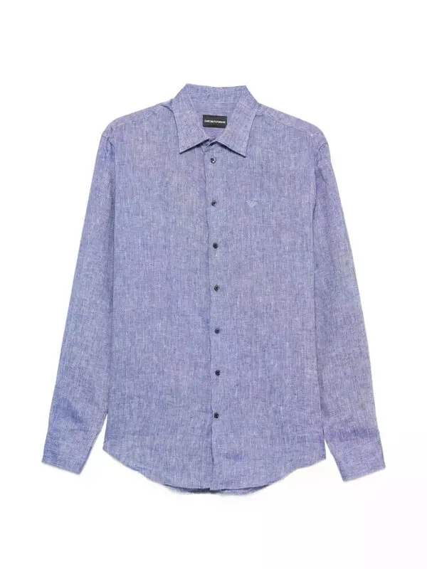 Emporio Armani Logo-embroidered Buttoned Shirt - Blue