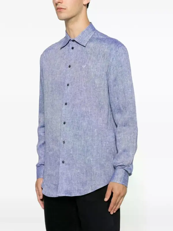 Emporio Armani Logo-embroidered Buttoned Shirt - Blue