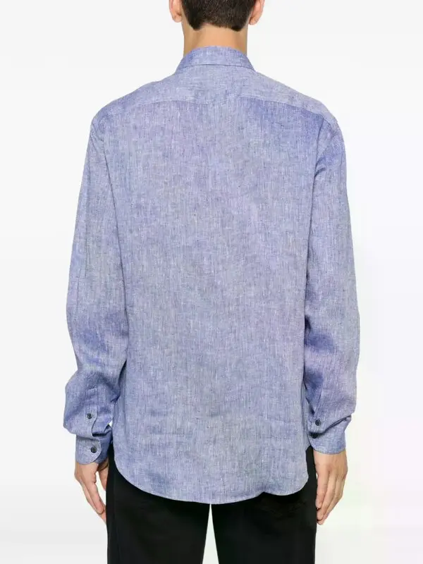 Emporio Armani Logo-embroidered Buttoned Shirt - Blue