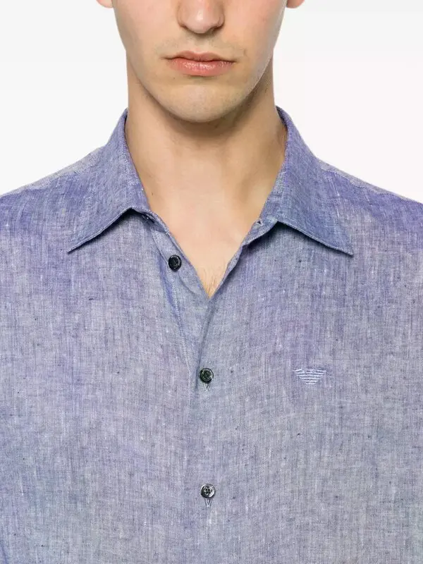 Emporio Armani Logo-embroidered Buttoned Shirt - Blue
