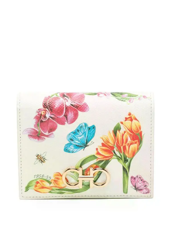 FERRAGAMO Gancini Floral-print Wallet - Neutrals