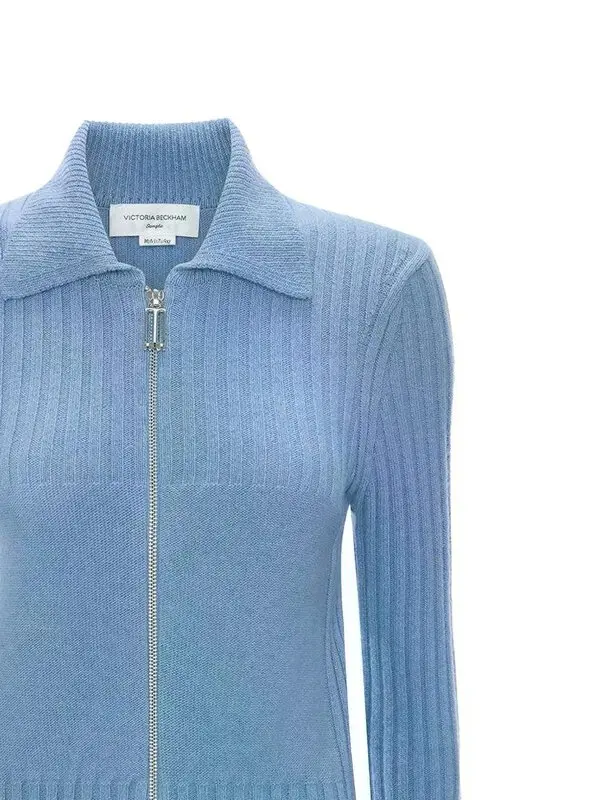 Victoria Beckham Ribbed Knit Zip-up Sweater