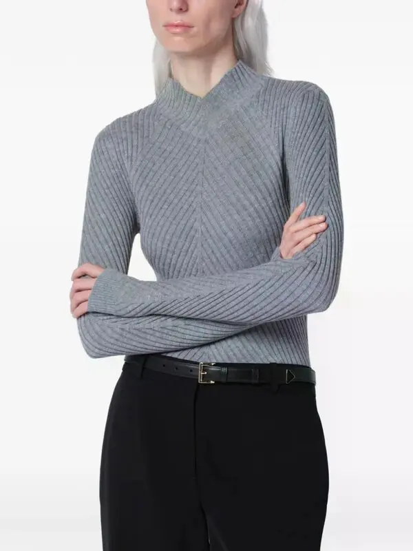 Victoria Beckham Ribbed Knit Sweater - Grey