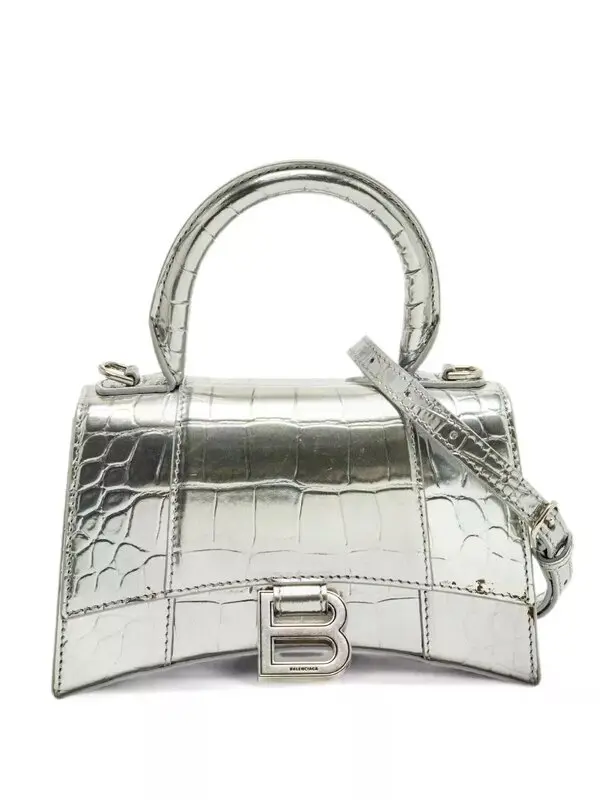 Balenciaga Xs Hourglass Croc-embossed Tote Bag
