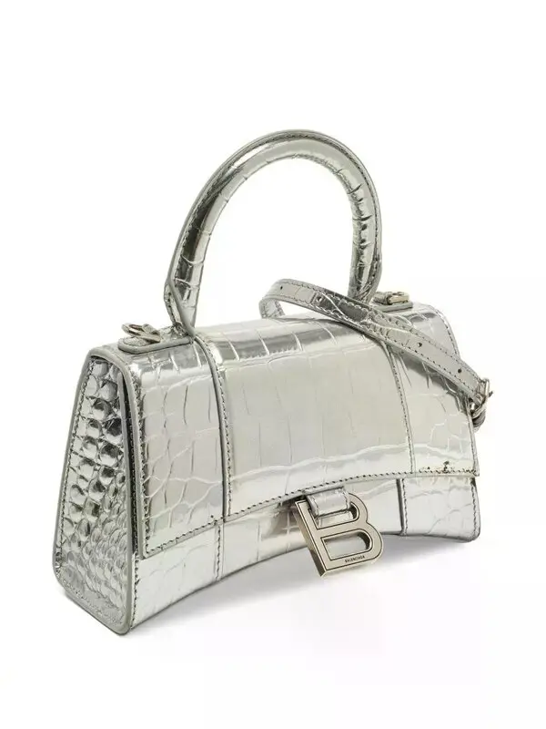 Balenciaga Xs Hourglass Croc-embossed Tote Bag - Silver