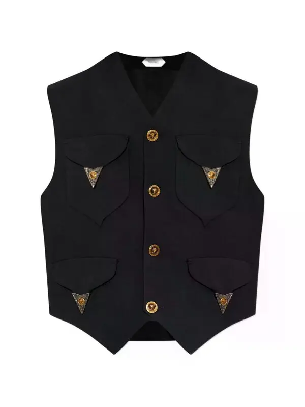 Versace Appliqué Wool Waistcoat - Black