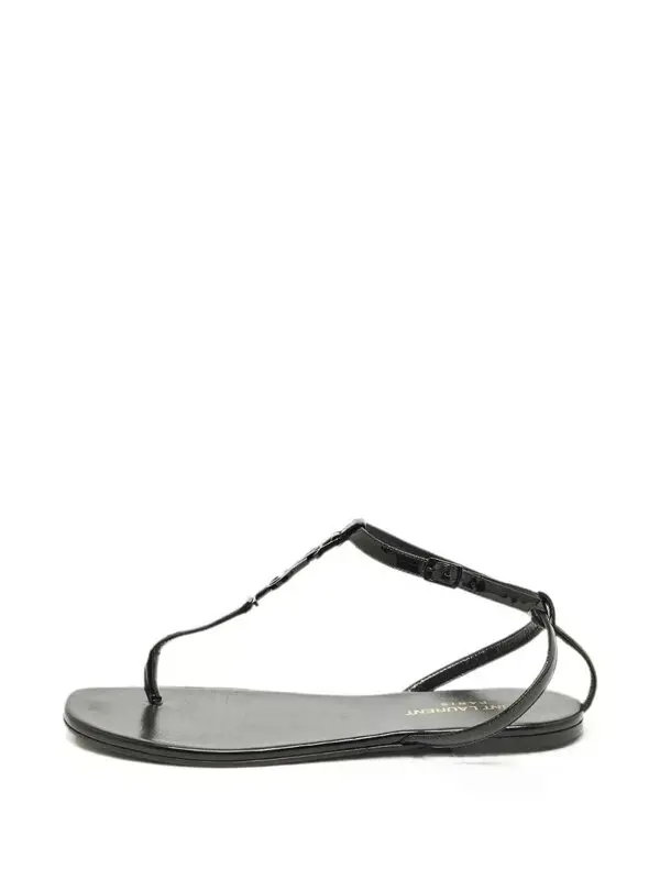 Saint Laurent Cassandra Leather Flat Sandals - Black