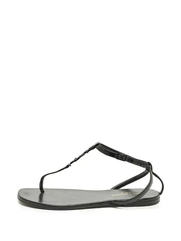 Saint Laurent Cassandra Leather Flat Sandals - Black