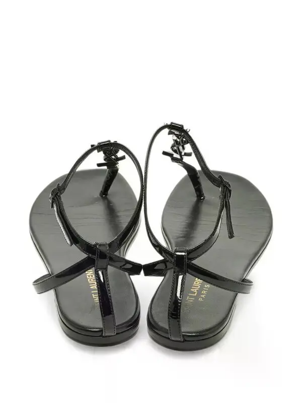 Saint Laurent Cassandra Leather Flat Sandals - Black
