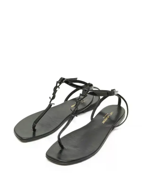 Saint Laurent Cassandra Leather Flat Sandals - Black