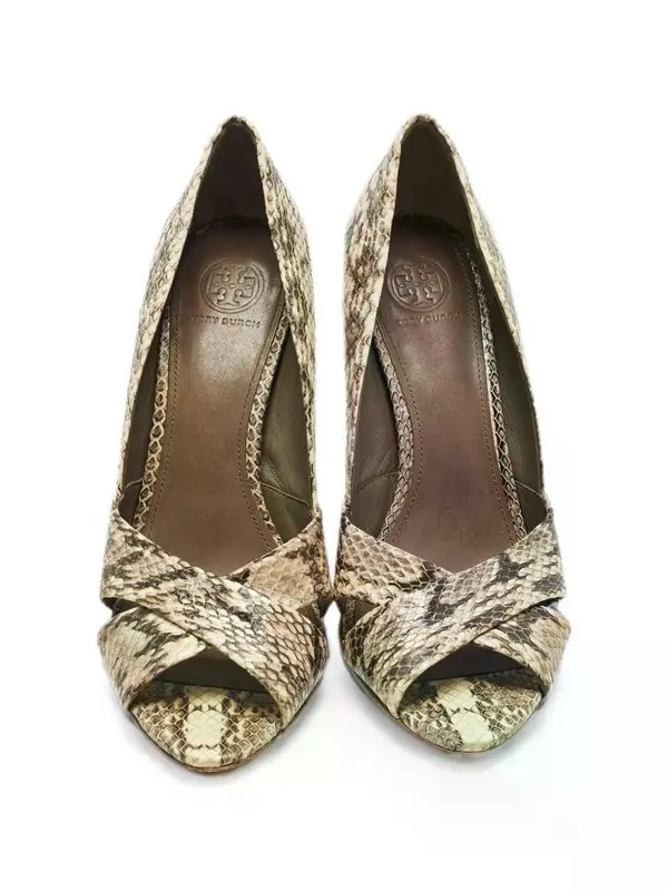 Tory Burch Amira Roccia Snakeskin-effect Open-toe Pumps