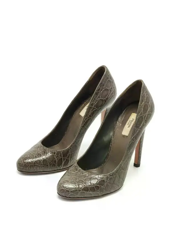 Prada Croc-embossed Stiletto Pumps - Brown