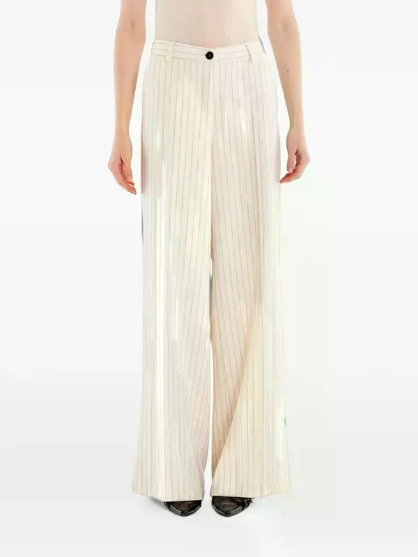 VICOLO Cream White Pinstriped Wide-leg Trousers